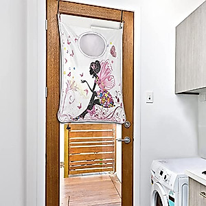 Pretty Girl Hanging Laundry Hamper Bag, Hanging Laundry Bag and Space Saving Clothes Hamper with Hooks, Beautiful Girl Wall Hanging Laundry Basket for Dirty Laundry, Large Size 30x20Inch