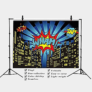 Fanghui 7x5FT Vinyl Superhero Photography Backdrops City Photo Studio Props Booth Background Superhero Themed Party Decoration Supplies Backdrop fh018
