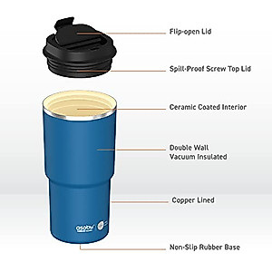 asobu 22oz Extra Large Ceramic-Lined Travel Mug with No Metal Taste-Keeps Flavors True - Double-Wall Vacuum Insulated Coffee Mug with Spill-Proof Pop-Open Lid for Hot Drinks