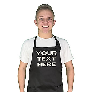 PLACE4PRINT Personalized Chef Apron Embroidered Design - Customized Aprons for Women and Men, Kitchen Chef Apron with 2 Pockets and Long Ties, Adjustable Bib Apron for Cooking, Serving