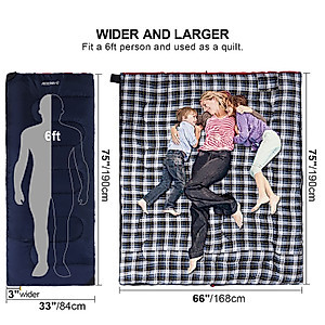 REDCAMP Outdoors Cotton Flannel Sleeping bag for Camping Hiking Climbing Backpacking, 3-season Trip Warm S Envelope Sleeping Bags 75 by 33 Inches (Navy Blue with 2lbs Filling)