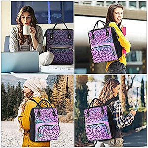 LOVEVOOK Geometric Luminous Laptop Backpack for Women, Holographic Reflective Laptop Bag with USB port, Fashion Purses Travel Bags Vintage Daypacks for Casual, College, Work