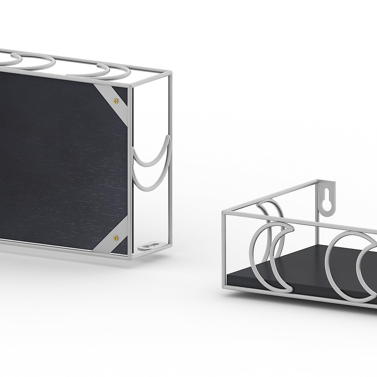 PHAREGE Moon Phase Floating Shelves Black Silver, Set of 3 Small Decorative Wall Shelves for Book Plant Storage, Crystal Figurine Collectibles Display Shelf for Bedroom Kid Room