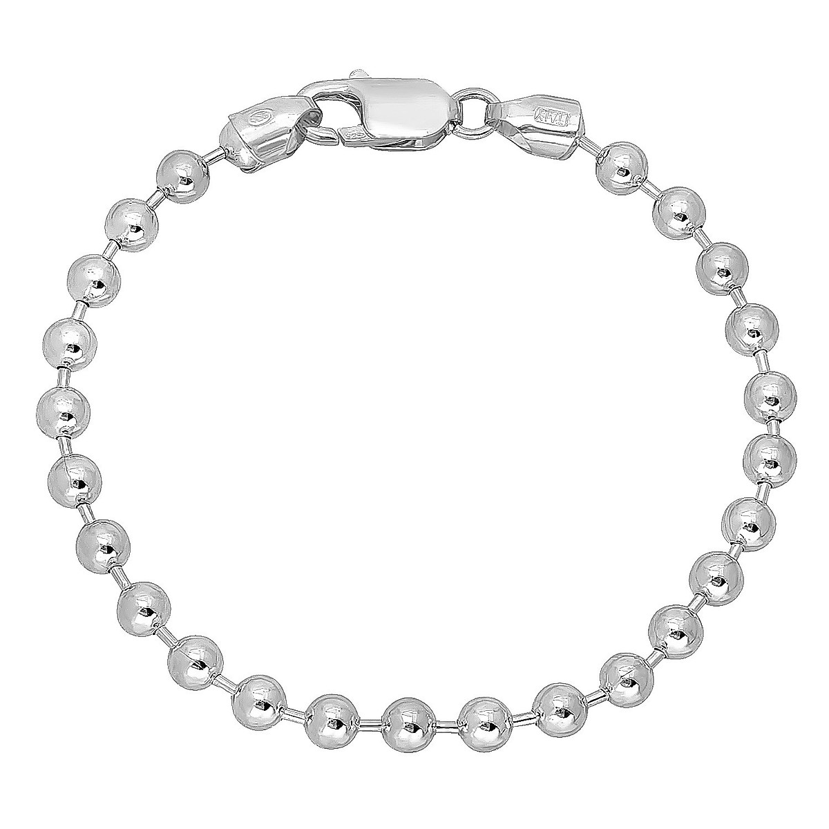 5mm Solid .925 Sterling Silver Military Ball Chain Bracelet, 8 inches