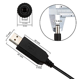 Moyina DC 5V to DC 12V USB Voltage Step Up Converter Cable,with Nylon Weave,for DC5.5mm*2.5mm,1.0M (5.5x2.5mm, Black)