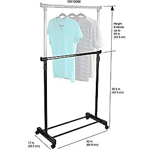 Sunbeam Garment Hanging Clothing Rack on Wheels, Black and Silver