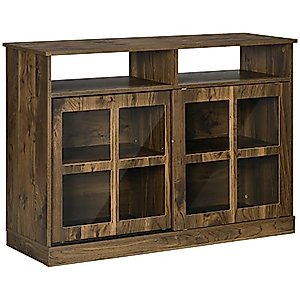 HOMCOM Sideboard with Glass Sliding Doors, Buffet Cabinet, Coffee Bar Cabinet with Adjustable Shelf, Walnut