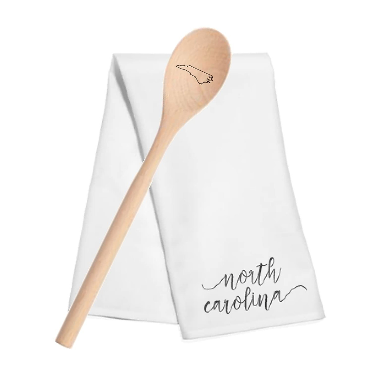 Mary Square North Carolina Black 13 x 6.5 All Cotton and Mango Wood Tea Towel and Spoon Set