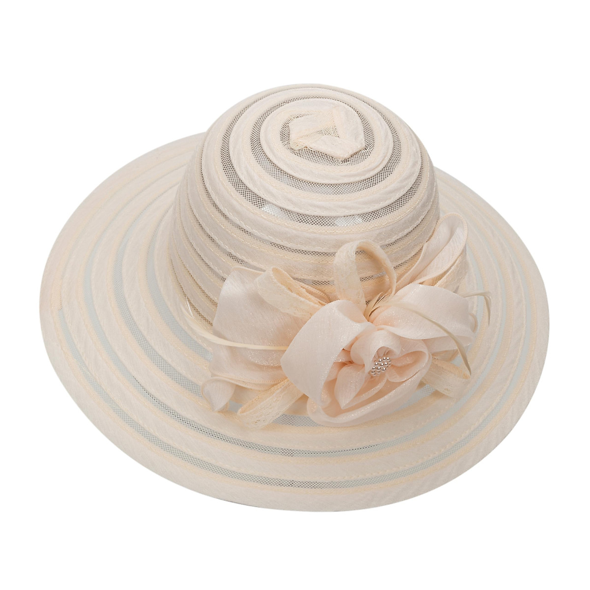 Eohak Women Organza Church Hat Wedding Hat - Derby Fascinator Hat Tea Party Church Bridal Flower Hat Beige