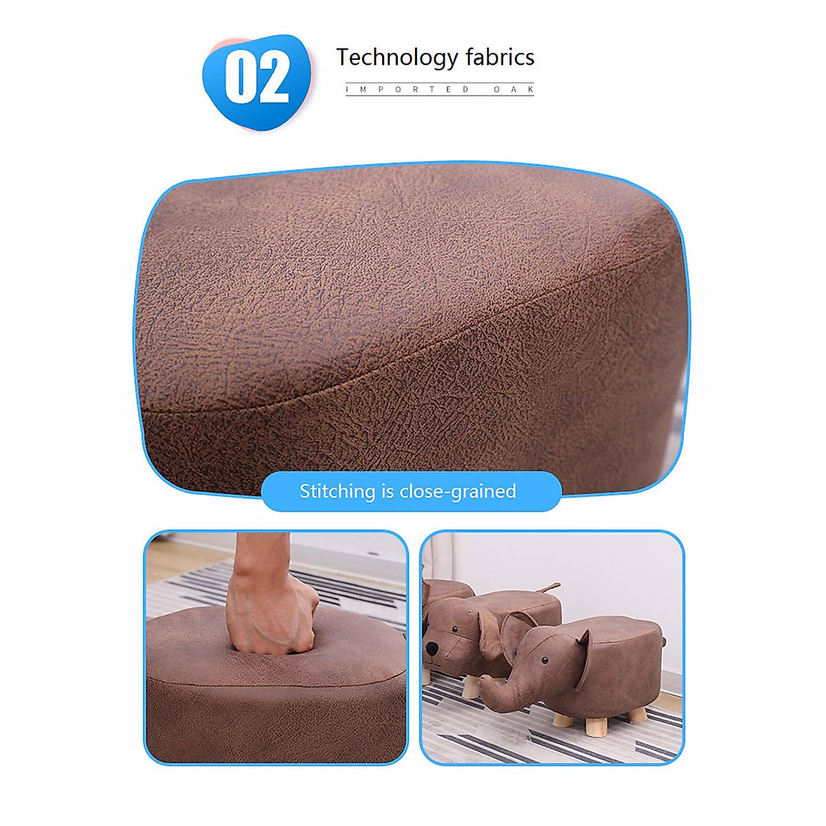 EKUEE Footstool Kids Learning Stool Calf Dinosaur Stool Elephant Hippo Bench Shoes Bench Stool Children Cartoon Stool Solid Wood Animal Stool Toy Doll?Kids (Gray Elephant)