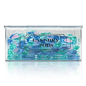 SSTATES Clear Acrylic Dryer Sheets Holder, Flip-top Laundry Pods Container with 2 Label Decals for Laundry Room Organization and Décor, Stackable Storage Box (1 Pc)
