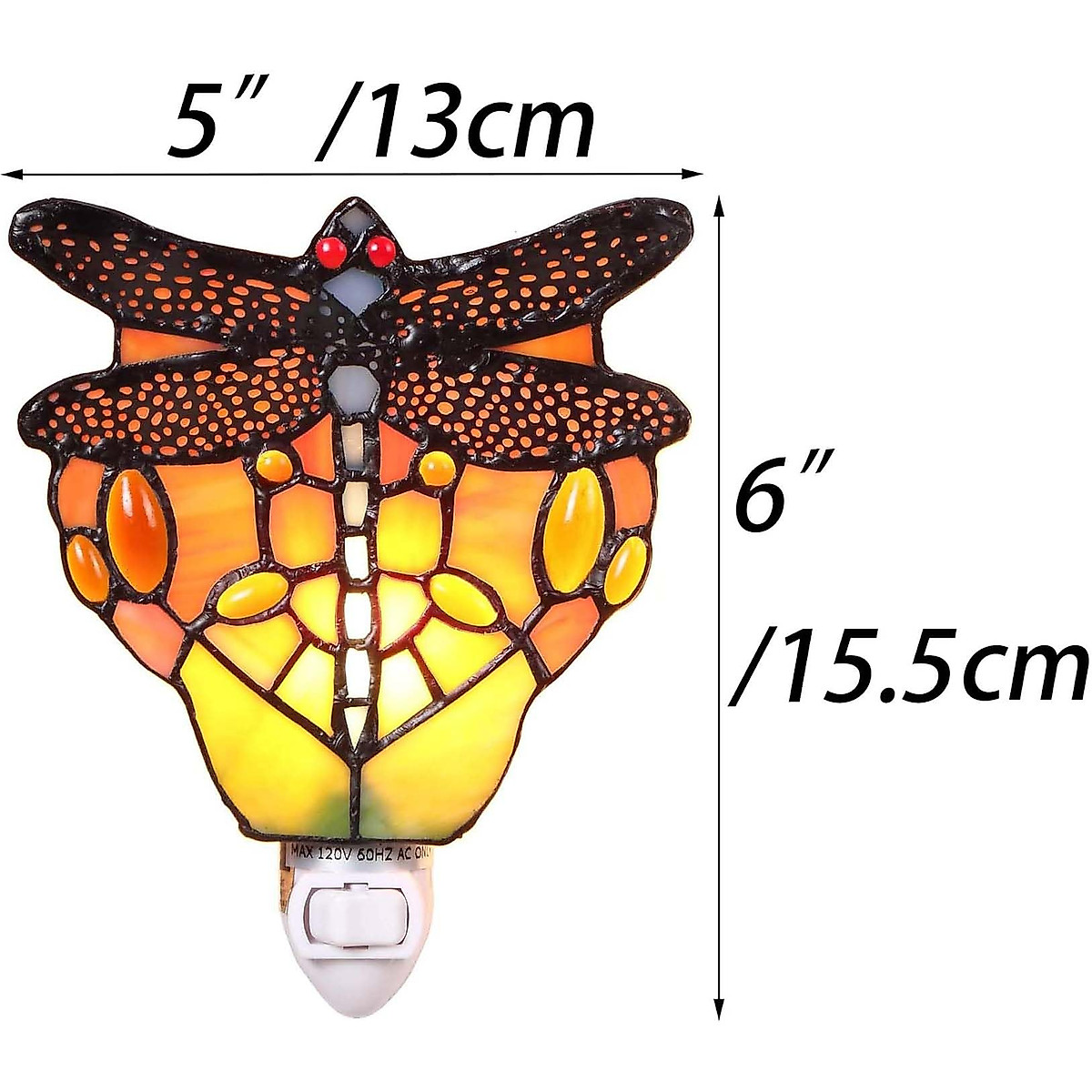 Bieye L11401 Tiffany Style Stained Glass Dragonfly Wall Lamp with Plug-in Night Light Socket for Home Decor
