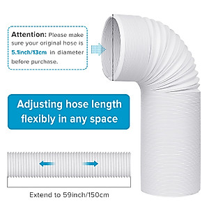 Portable Air Conditioner Hose, AC Hose with 5.1" Diameter, Counter Clockwise Thread & Length up to 59" AC Exhaust Hose for Portable AC Vent Compatible with Haier LG Delonghi Air Conditioner Parts