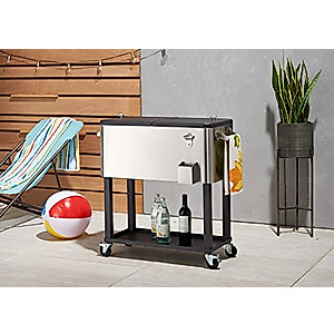 TRINITY Stainless Steel Beverage Cooler and Ice Chest with Wheels and Built-in Bottle Opener, Rolling Cart with Shelf for Patio, Outdoor Bar, Catering, and Restaurants, 100 Quart Capacity