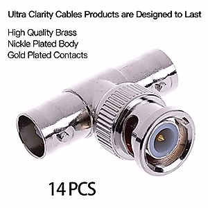 VFLTOOL 14 Pcs BNC Male to Double Female Adapter, T-Shaped Splitter for Coaxial Cable Extension, Nickel Plated Brass