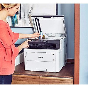 Brother MFC-L3750CDW Compact Digital Color All-in-One Printer, Duplex Printing, Print Scan Copy Fax, 600 x 2400 dpi, 25ppm, 512MB, Compatible with Alexa - Bundle with JAWFOAL Printer Cable