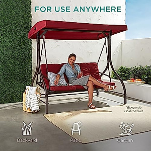 Best Choice Products 3-Seat Outdoor Large Converting Canopy Swing Glider, Patio Hammock Lounge Chair for Porch, Backyard w/Flatbed, Adjustable Shade, Removable Cushions - Navy