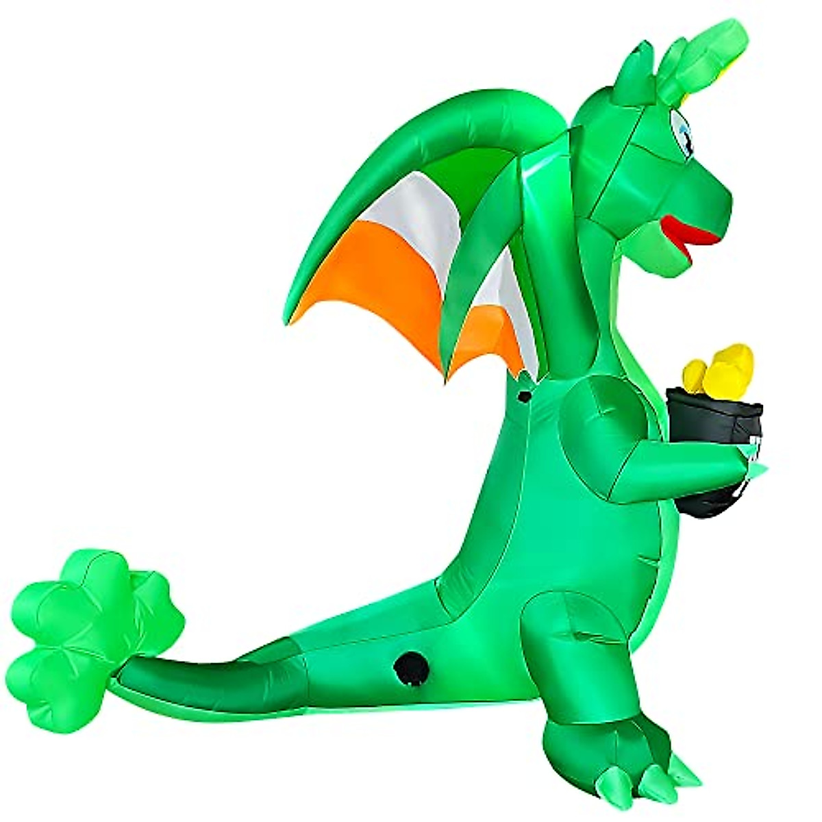 SEASONBLOW 7 Ft Inflatable St. Patrick's Day Dragon Holding a Pot of Gold Decoration with Shamrock Horn Irish Wings LED Blow Up Yard Decor for Lawn Yard Garden Indoor Outdoor Holiday Party