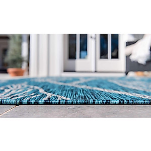Unique Loom Outdoor Botanical Collection Area Rug - Leaf (4' 1" Round, Teal/ Ivory)