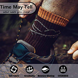 Time May Tell Men and Womens Hiking Socks Moisture Wicking Cushion Crew Socks for Terkking,Outdoor Sports,Performance 3 pack (black,blue,brown 9''-12