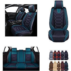 OASIS AUTO Car Seat Covers Premium Waterproof Faux Leather Cushion Universal Accessories Fit SUV Truck Sedan Automotive Vehicle Auto Interior Protector Full Set (OS-004 Teal Blue)