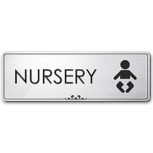 Baby Nursery Sign Nursery Mother's Room Sign, Brushed Silver, Engraved, 3" x 9", Fade Resistance, Indoor/Outdoor Use, USA MADE By My Sign Center