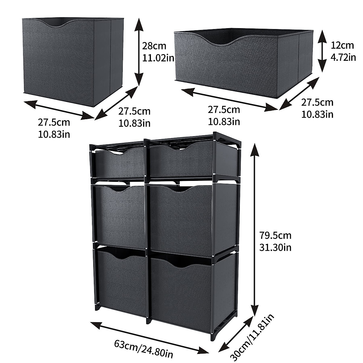 Dttwacoyh Closet Organizers and Storage Shelf Unit with 6 Storage Bins,Stackable Cube Storage Organizer,Drawer Organizers for Clothing,Book,Livingroom(Black)