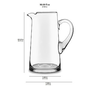 Libbey Cantina 90 Oz Tall Glass Pitcher, Hand-Blown Clear Glass Pitcher with Handle, Elegant Glass Serving Pitcher for Iced Tea, Lemonade, and More