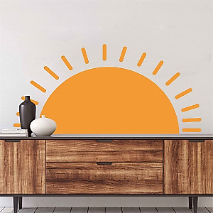 Half Sun Wall Stickers Home Decoration Yellow Sunrise Wall Stickers for Kids Room Baby Nursery Decals YT5993 (Yellow, Large 44X22inch)