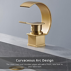 MONDAWE Faucet for Bathroom Sink, Waterfall Single Handle Vanity Faucet for Sink 1 Hole in Brushed Gold