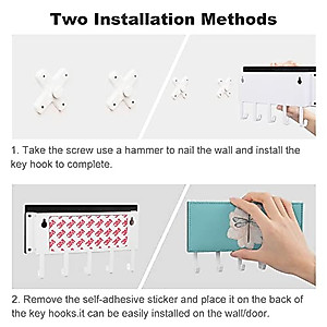 Dragonfly Pink Flower PU Leather Wall Mounted Key Hook Organizer Hanging Key Holder Decoration