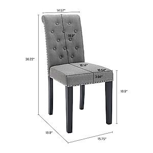 KCC Dining Chairs Set of 4 - Modern Armless Chairs, Upholstered Tufted High Back Kitchen Chairs with Black Legs for Dining Room, Gray