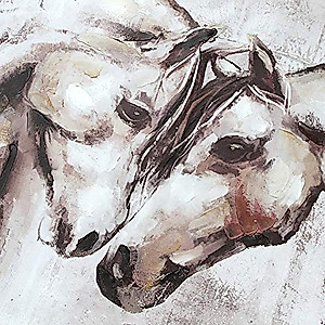 lamplig Horse Pictures Large Hand Painted Wall Art Oil Paintings Brown Animal Canvas Prints Farmhouse Wall Decor Horses Head to Head Artwork Stretched Black Frame for Bedroom Living Room 48x32 inch