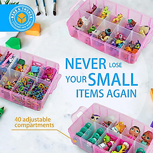 Bins & Things Bead Organizer with Adjustable Compartments - Durable Toy Organizers and Storage Solution for Dolls, Crafts, Mini Toy Figures, Jewelry and Beads - 4 Tier, 20 Compartments, Pink