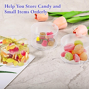 OMISTAR 16 PCS Round Acrylic Plastic Cases with Lids, 3.1 x 3.1 x 1.9 Inches Small Plastic Boxes, Transparent Clear Containers, Mini Storage Display Boxes with Glitter Ribbon for Candy Jewelry Treats