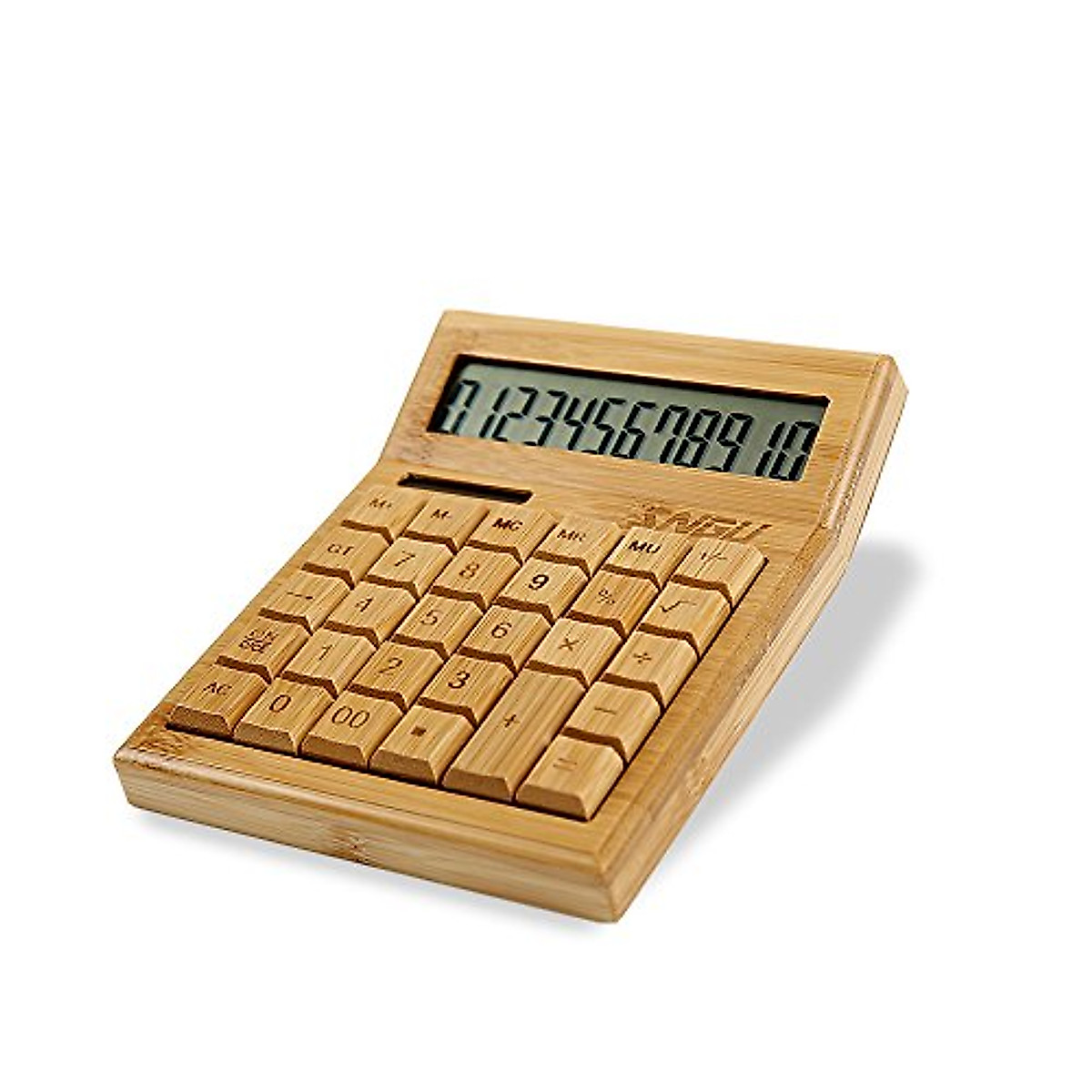 Sengu Functional Desktop Calculator Solar Power Bamboo Calculators with 12-Digit Large Display …