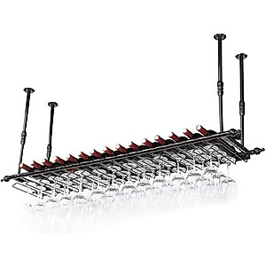 Metal Ceiling Wine Holder Black, Adjustable Hanging Wine Bottle Holder, Stemware Racks, Goblet Rack, Kitchens Bar Counter Wine Storage Display Shelf (Size : 100×35cm(39×14inch))