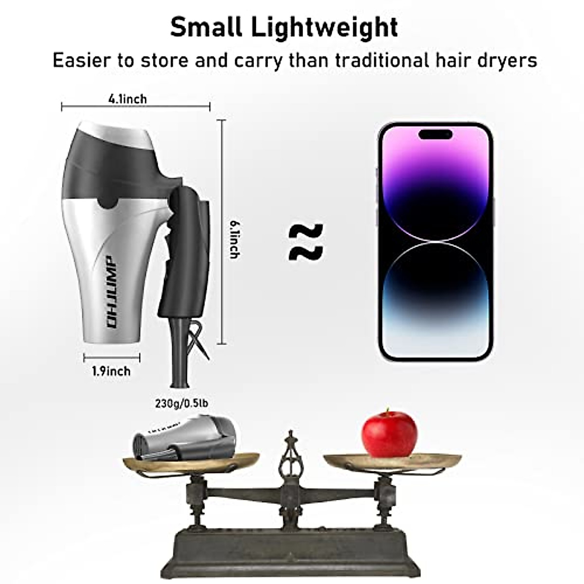 OHJUMP Mini Travel Hair Dryer Blow Dryer with Diffuser,Portable Small Dual Voltage Compact Hairdryer,EU Plug,1875W,Powerful Fast Dry,Folding Handle,Diffuser Hair Dryer( Silvery）