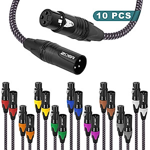 MIKIZ 6ft XLR Cables Braided 10 Packs Premium XLR Microphone Cable Male to Female Patch Cable 6 Feet