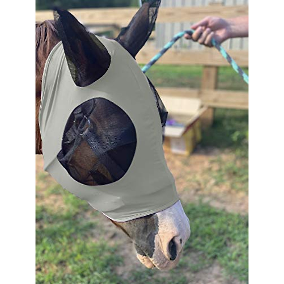 Lycra Horse Fly Mask with Ears Comfort Fit Mesh Trail Pasture Sun UV Protection (Arab/Cob/Small Quarter, Gray)