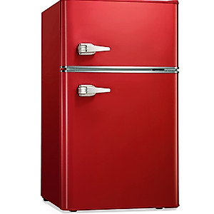 Antarctic Star Mini Refrigerator 3.1Cu.Ft Compact Refrigerator 2-Double Doors with a Freezer Low Noise Defrost Storage of Beverages Vegetables and Fruits for Home Office Dormitory Red