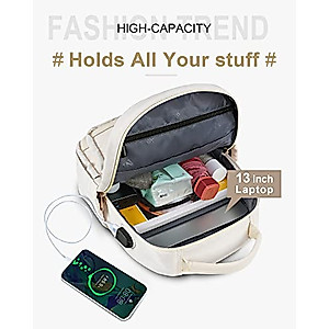 MATEIN Purse Backpack for Women, Waterproof Small Cute Fashion Shoulder Bag with USB Charging Port, Lightweight Mini Casual Daily Travel Backpack Daypack Gift for Ladies Teens Girls, Beige