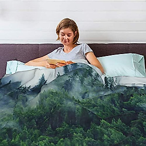 Mountains Forest Ultra-Soft Micro Fleece Throw Blanket,Forest Rainforest Fog Nature Smokey Green Tree Mountain,Custom Warm Lightweight Blanket for Couch Bed Living Room Bedroom Sofa 50"x40"