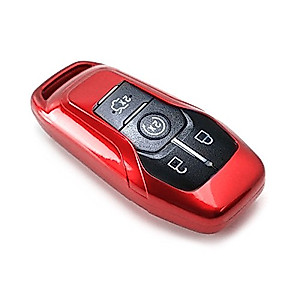 iJDMTOY Glossy Metallic Red Exact Fit Key Fob Shell Cover Compatible with Ford or Lincoln 4/5-Button Intelligent Access Key