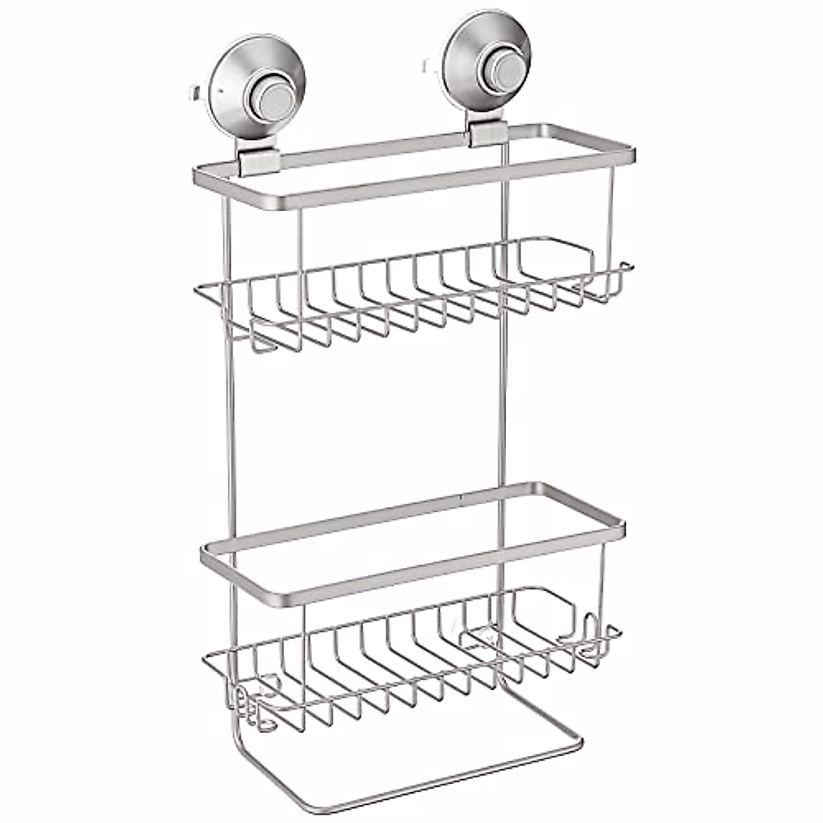 iDesign Everett Metal Push Lock Suction Shower Caddy, Bath Organizer Holds Shampoo, Razors , Conditioner, Soap, 9.1" x 4.53" x 3.63", Satin