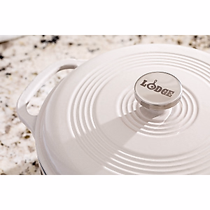 Lodge 6 Quart Enameled Cast Iron Dutch Oven with Lid – Dual Handles – Oven Safe up to 500° F or on Stovetop - Use to Marinate, Cook, Bake, Refrigerate and Serve – Oyster White