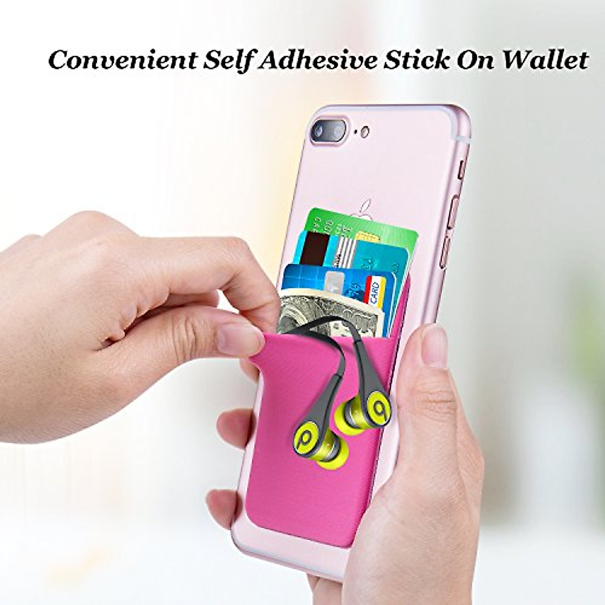 Costyle 4 Pack Slim Card Holder for Back of Phone- Pink Gray Mint Green Rose