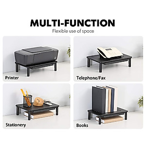 FITUEYES Monitor Stand with Drawer - Adjustable Computer Monitor Riser, Metal Desktop Stand for PC Cellphone Cable Management, Printer Display with Vented, Office Organization, Black, 2PACK