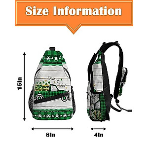 Sling Backpack, St. Patrick's Day Truck Pull Lucky Shamrock on Rustic Wooden Grain Waterproof Lightweight Small Sling Bag, Travel Chest Bag Crossbody Shoulder Bag Hiking Daypack for Women Men
