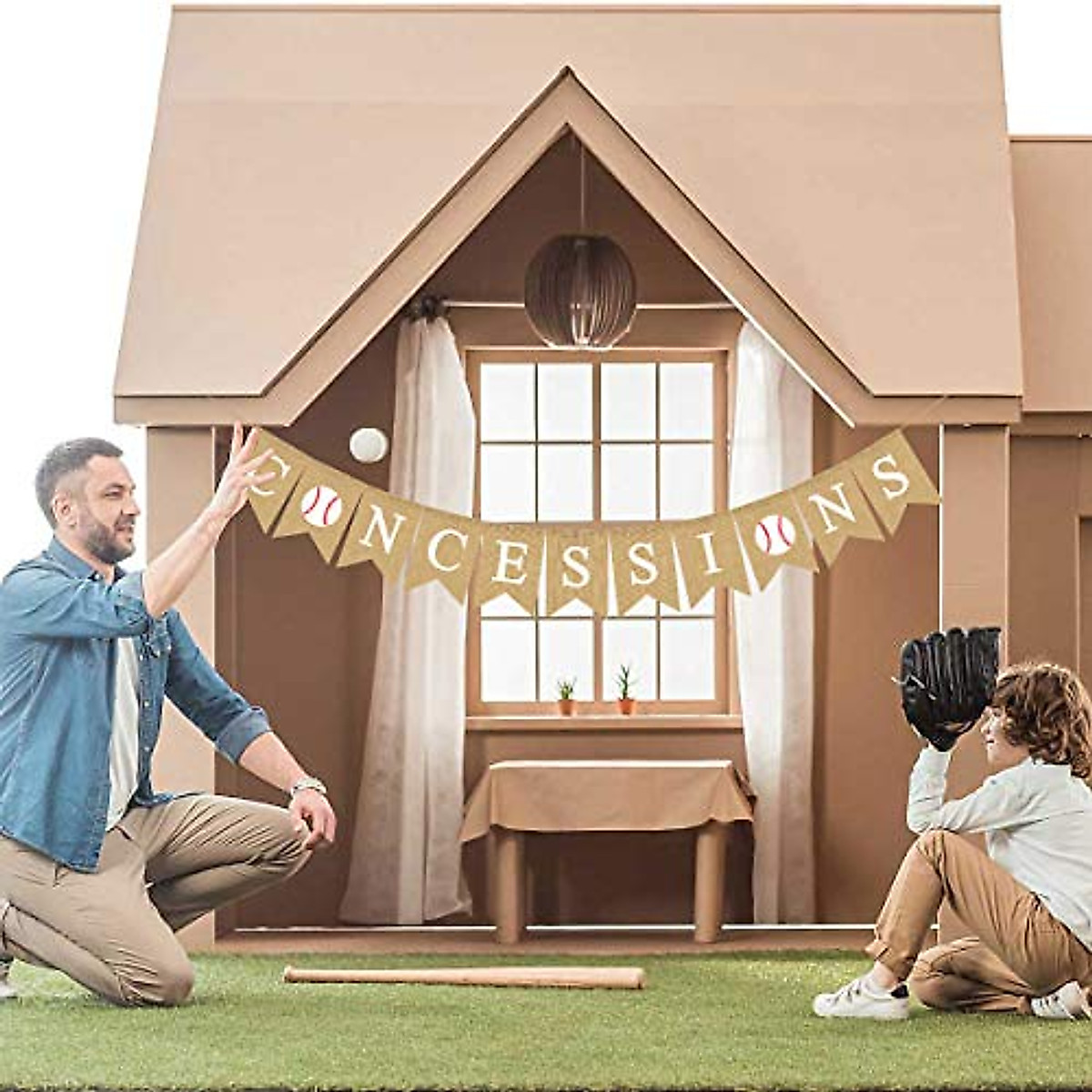 Rainlemon Jute Burlap Concessions Banner Sports Themed Baby Shower Boy 1st Birthday Party Decoration